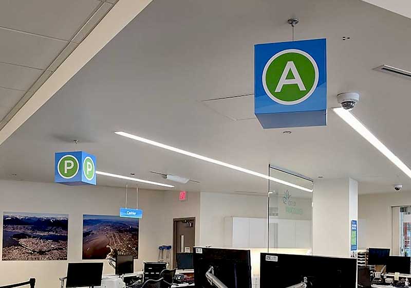 Interior Signs and Office Directories with Cable/Rod Systems