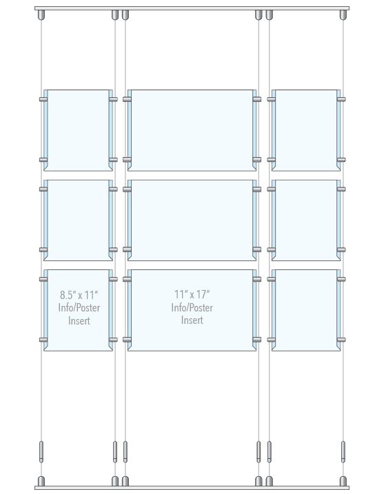 Rail/Track Mounted Acrylic Poster Displays with Tensioned Cables