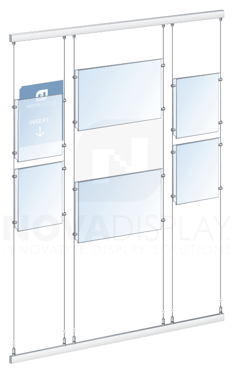 Rail/Track Mounted Acrylic Poster Displays with Tensioned Cables