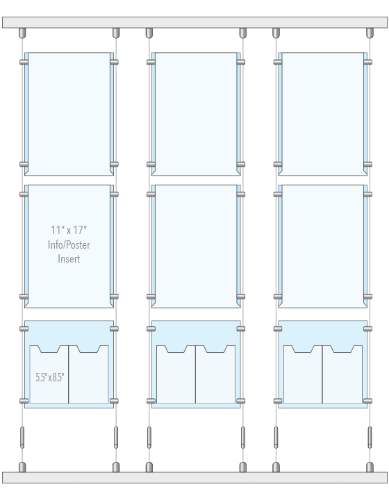 Rail/Track Mounted Acrylic Poster Displays with Tensioned Cables