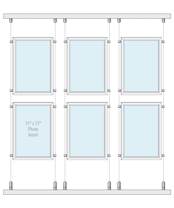 Framed Display with Rail-Track Tensioned Suspended Cables