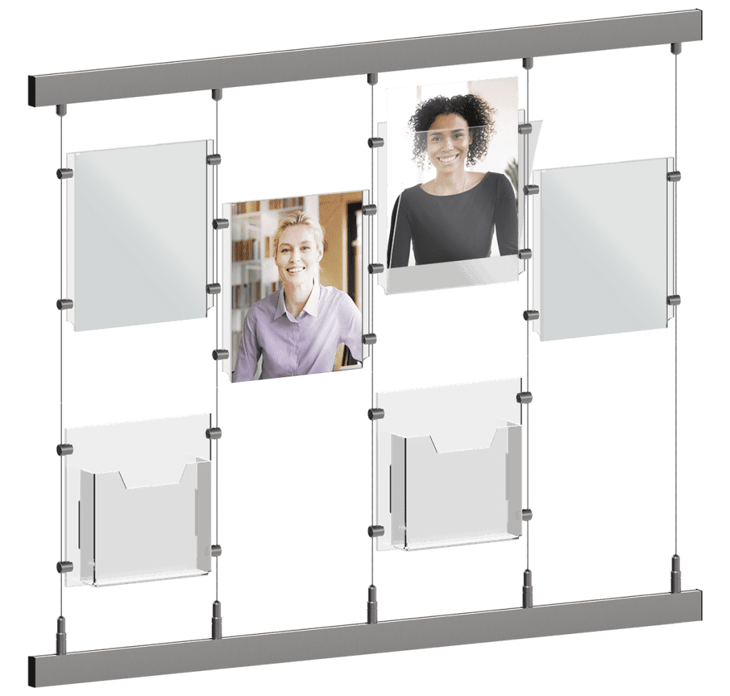 Rail/Track Mounted Acrylic Poster Displays with Tensioned Cables