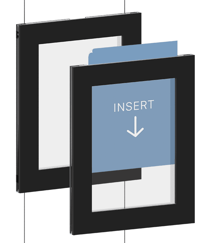 Framed Display with Rail-Track Tensioned Suspended Cables