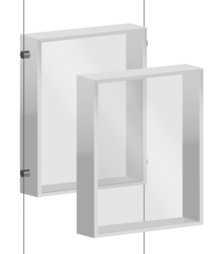 Framed Display with Rail-Track Tensioned Suspended Cables