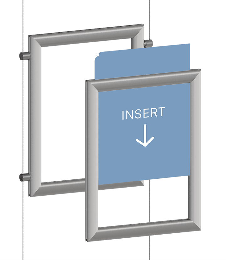 Framed Display with Rail-Track Tensioned Suspended Cables