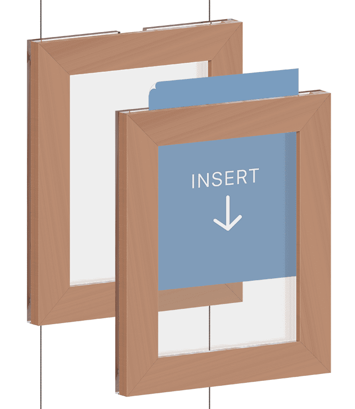 Framed Display with Rail-Track Tensioned Suspended Cables