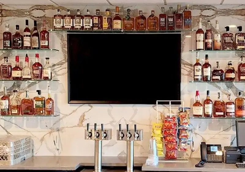Glass Bar Shelves Suspended with Rod Hanging Systems